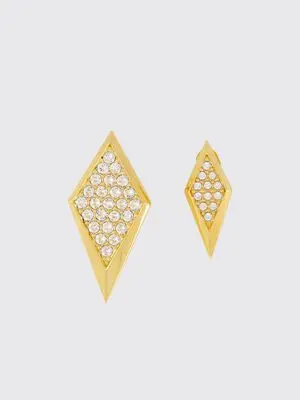 Versace Diamond-shaped Stud Earrings With Charm And Rhinestones - Gold