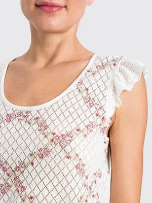TWINSET Floral Print Slim Fit Cotton Knit Sleeveless Top