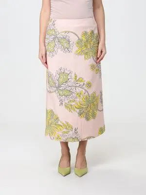 La DoubleJ High-waisted Floral Print Stretch Cotton Midi Pencil Skirt - Pink