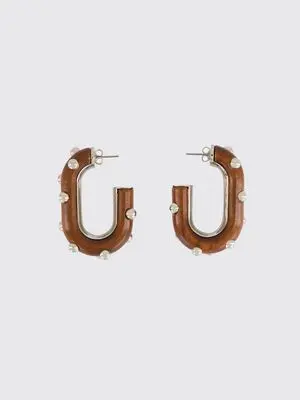 Rabanne Wood And Brass Stud Earrings With Beaded Application Detail - Brown