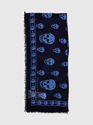 Alexander McQueen Skull Print Modal And Silk-blend Scarf With Fringed Edges - Blue