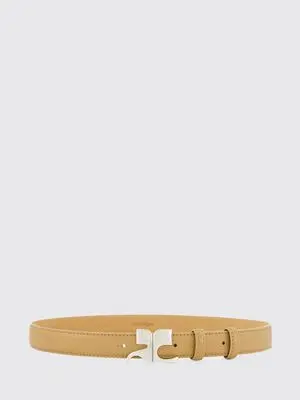 COURREGES Adjustable Leather Belt With A Metallic Monogram Buckle - Beige