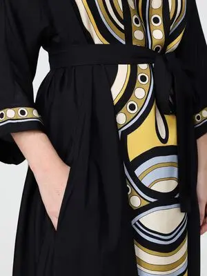 La DoubleJ Ethnic Print Silk Long Evening Gown With A Tie-waist Belt