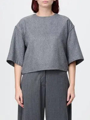 THELATEST Cropped Short-sleeve Wool-blend Knitted Top - Grey