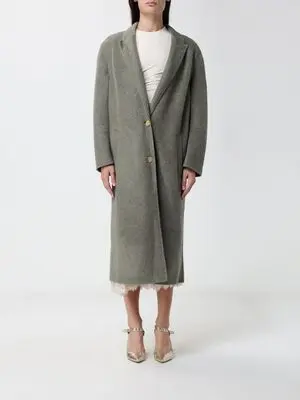Alberta Ferretti Single-breasted Long Coat In Wool Cashmere And Silk With Lapels - Grey