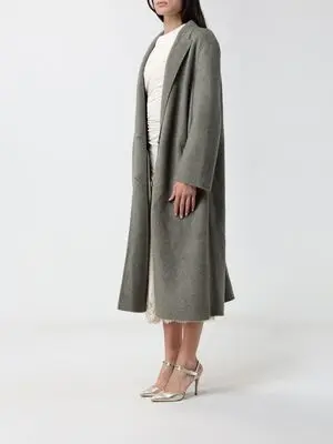 Alberta Ferretti Single-breasted Long Coat In Wool Cashmere And Silk With Lapels