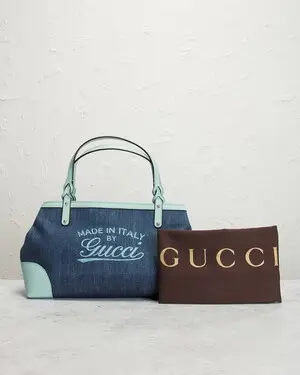 FWRD RENEW Gucci Denim Craft Tote Bag - Blue
