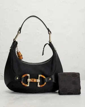 FWRD RENEW Gucci Bamboo Horsebit Hobo Bag - Black
