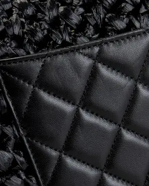 FWRD RENEW Chanel Raffia Shopping Tote Bag - Black