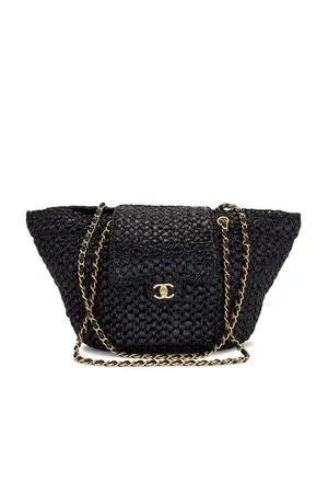 Chanel Raffia Shopping Tote Bag - Black
