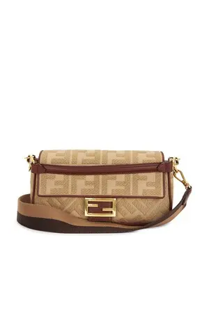 Fendi Zucca Embossed Baguette Nm Shoulder Bag - Beige