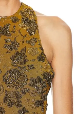 Saint Laurent Embroidered Mini Dress In Mustard