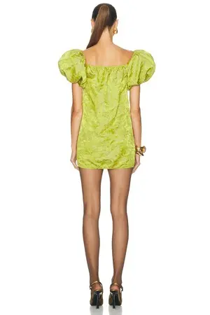 Saint Laurent Satin Mini Dress In Green - Vert Acide & Or