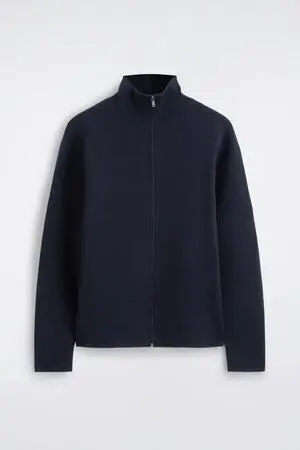Cos Milano Knit Mock-neck Zip-up Jacket - Navy