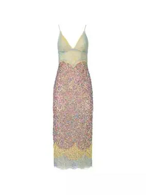 Costarellos Alessia Chantilly Lace Sequined Midi Dress - Blue