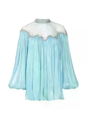 Costarellos Timma Crystal-embroidered Balloon-sleeve Blouse - Blue