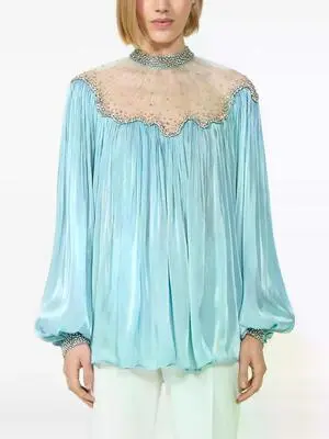 Costarellos Timma Crystal-embroidered Balloon-sleeve Blouse
