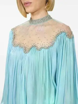 Costarellos Timma Crystal-embroidered Balloon-sleeve Blouse