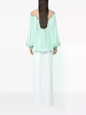 Costarellos Timma Crystal-embellished Georgette Blouse - Green