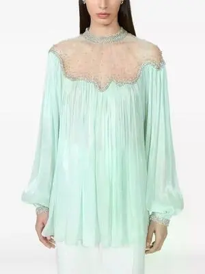 Costarellos Timma Crystal-embellished Georgette Blouse - Green