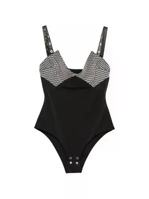 MITILIANE COUTURE Leather-straps Studded Bodysuit - Black