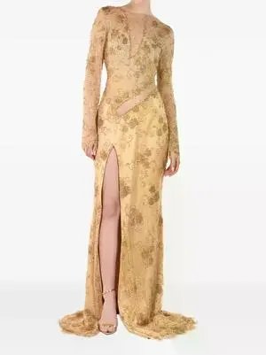 ANDREEA VENECIUC Aurelia Bead-embellished Lace-overlay Maxi Dress