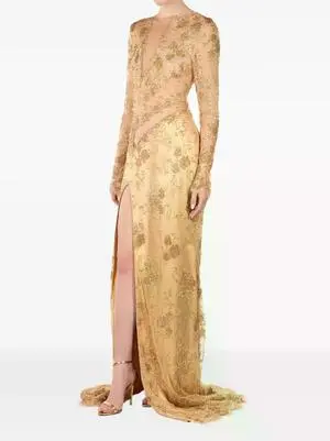 ANDREEA VENECIUC Aurelia Bead-embellished Lace-overlay Maxi Dress