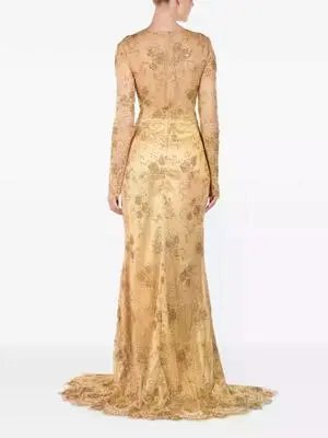 ANDREEA VENECIUC Aurelia Bead-embellished Lace-overlay Maxi Dress