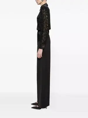 NISSA Satin Collar Lace Top - Black
