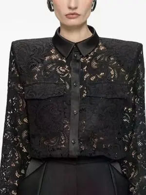 NISSA Satin Collar Lace Top