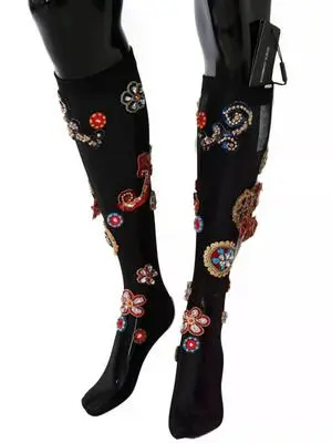 Dolce & Gabbana Carretto Crystal-embellished Socks - Black