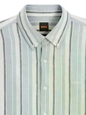 BOSS Regular-fit Shirt In Striped Linen And Cotton - Blue