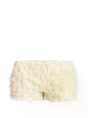 OW Mira Feathered-detail Mini Shorts - Yellow