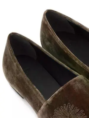 CastaÑer Gisele Floral-embroidered Velvet Loafers