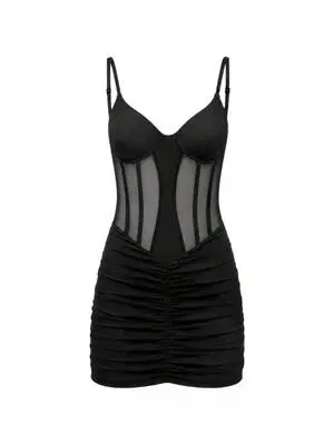 OW Sivara Mesh-panelled Ruched Mini Dress