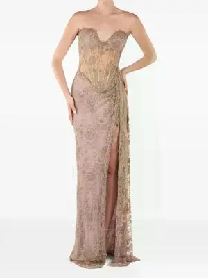 ANDREEA VENECIUC Lace-embroidered Corset-style Gown