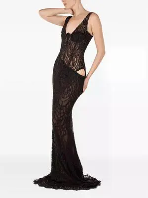 ANDREEA VENECIUC Noire Elise Bead-embellished Lace Maxi Dress