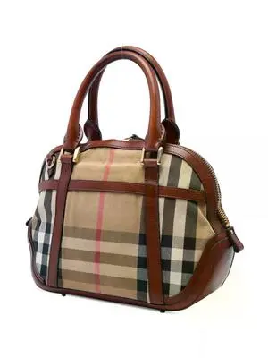 Burberry 2000-2017 Small Leather Trimmed House Check Canvas Bridle Orchard Satchel