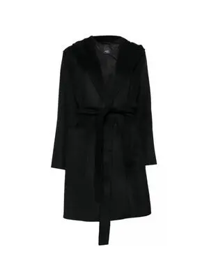 Marina Rinaldi Hooded Belted Coat - Black