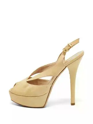 Fendi Embossed-leather Slingback Platform Sandals - Neutrals