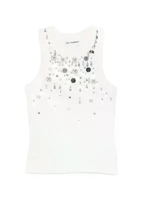 DES_PHEMMES Embellished Ribbed Tank Top - White