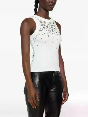 DES_PHEMMES Embellished Ribbed Tank Top - White