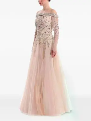 DINA MELWANI Peacock-embroidered Off-shoulder Maxi Dress