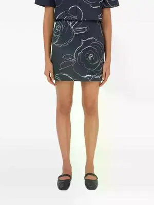 Marni Aurora Floral-print Skirt - Blue