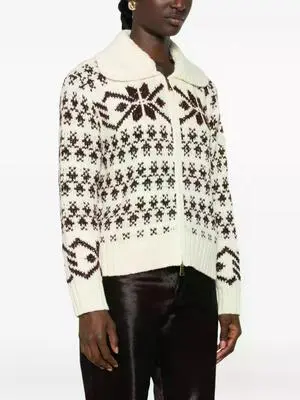 Moncler Jacquard Sequin Zip-up Cardigan - Neutrals