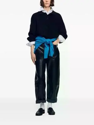 Sandro Ribbed Alpaca Polo Shirt - Black