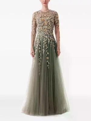 DINA MELWANI Floral-embroidered Chiffon Maxi Dress