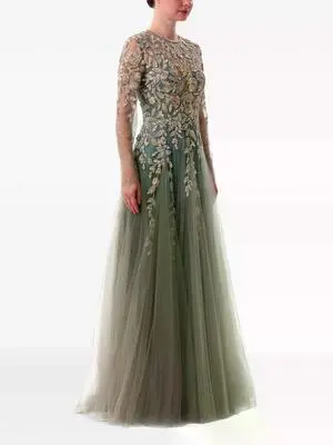 DINA MELWANI Floral-embroidered Chiffon Maxi Dress