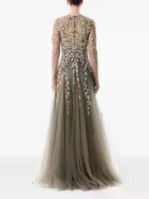 DINA MELWANI Floral-embroidered Chiffon Maxi Dress