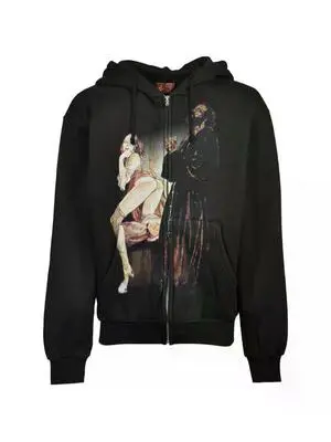 PRAYING Graphic-print Zip-up Hoodie - Black